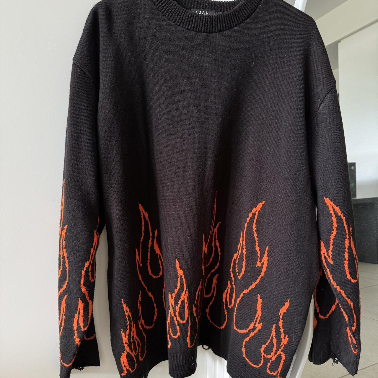 Oversized Distressed Flame Sweater Size S (runs large) - Depop