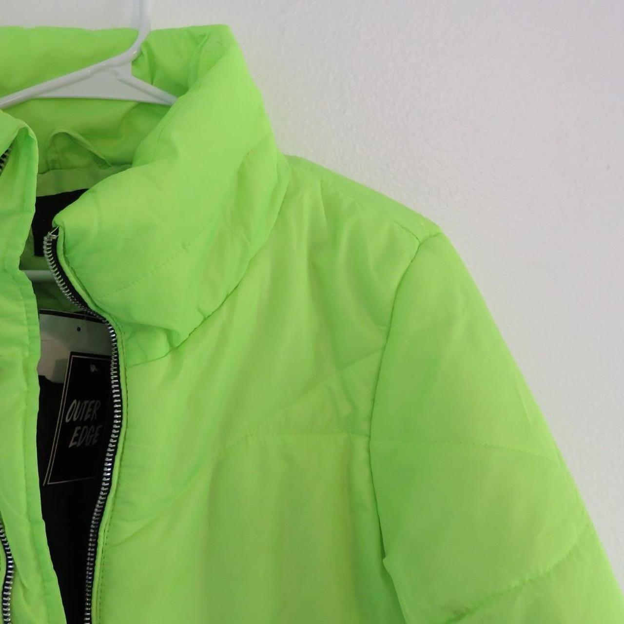 Outer Edge neon green ski jacket/winter coat. Silver... - Depop