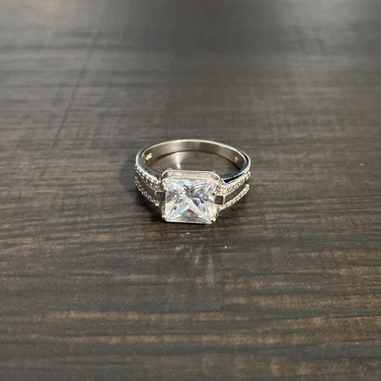 Sterling silver rectangular CZ stone ring Stamped... - Depop