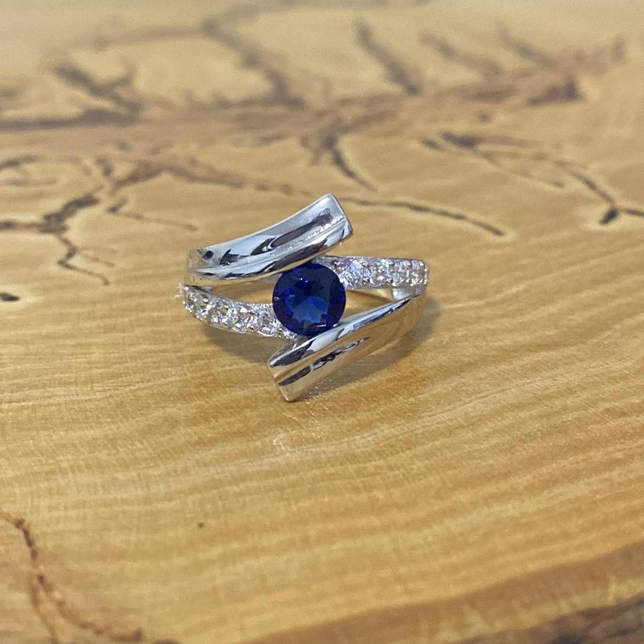 Sterling silver bypass ring with simulated... - Depop