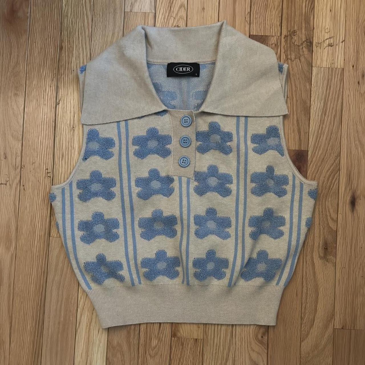 Cider Women's Blue and Cream Top | Depop
