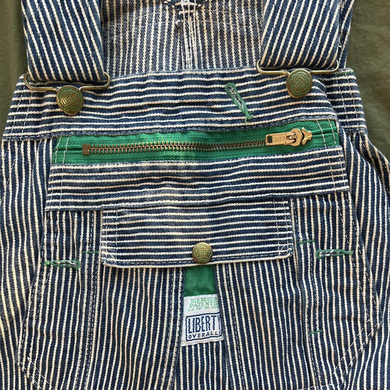Liberty blue and white striped overalls... - Depop