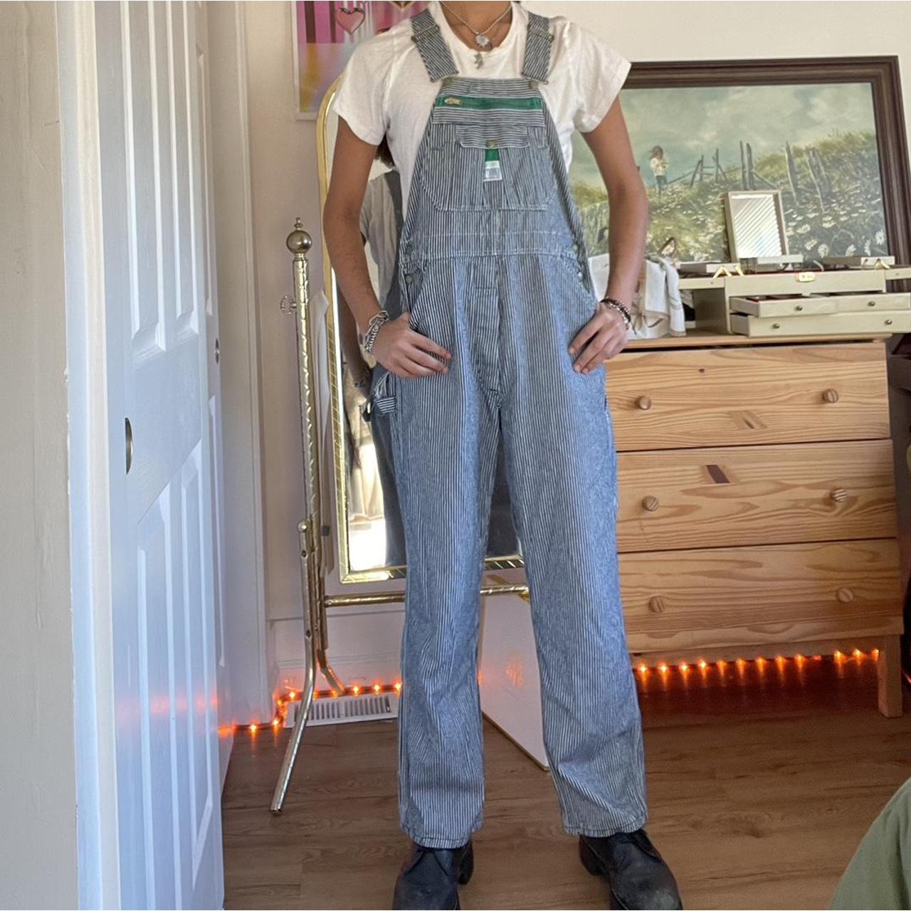 Liberty blue and white striped overalls... - Depop