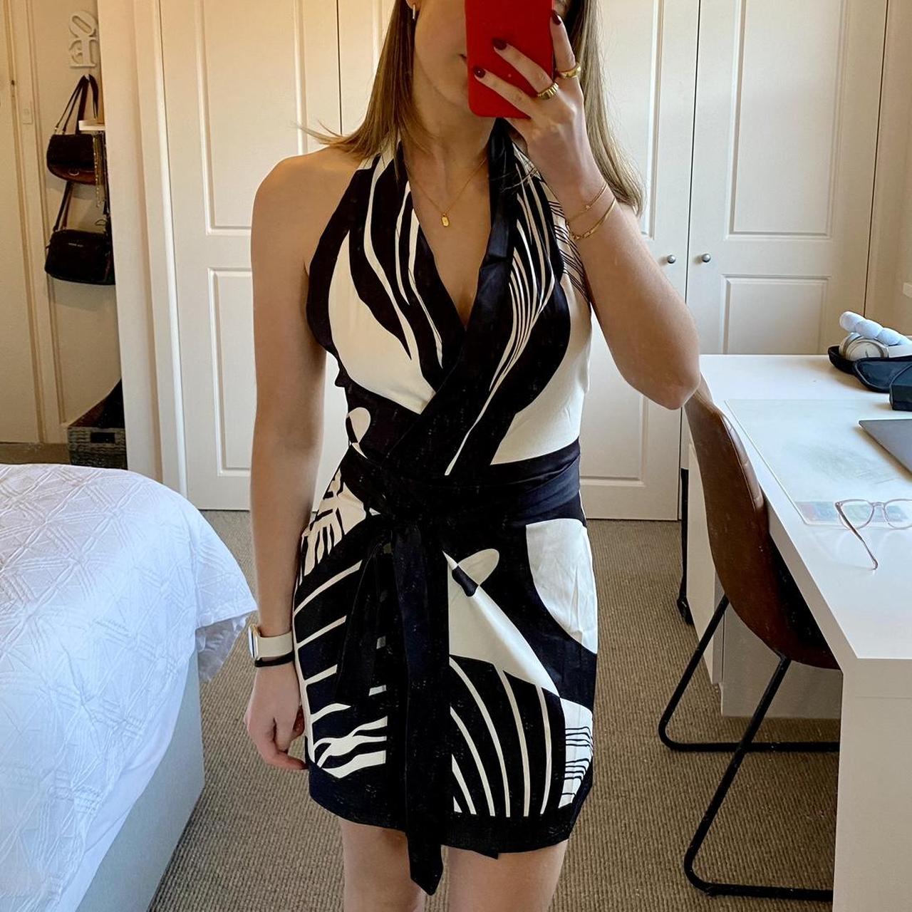 Wrap halter mini dress, backless Size small... | Depop