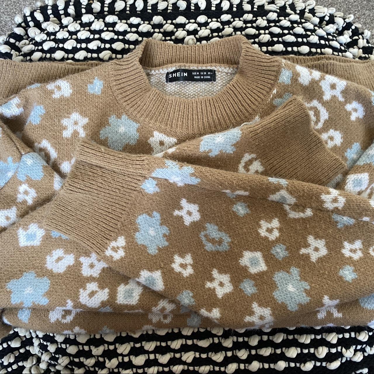 SHEIN Women's Tan and Blue Jumper | Depop