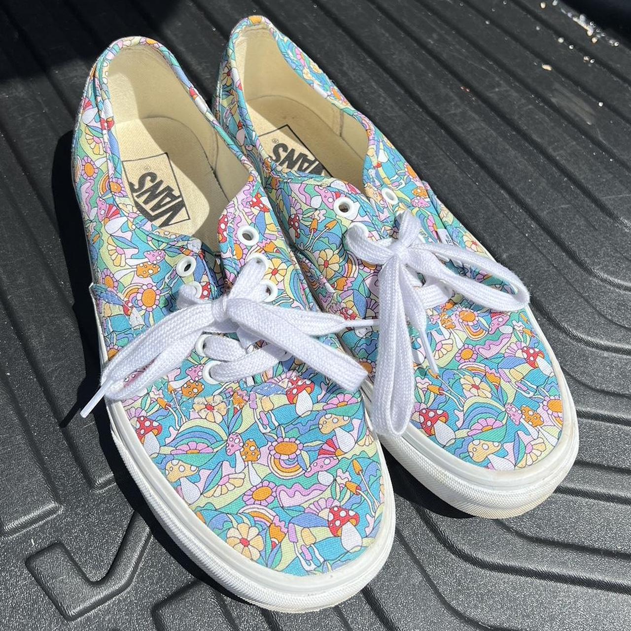 trippy mushroom groovy classic vans. only worn once.... | Depop
