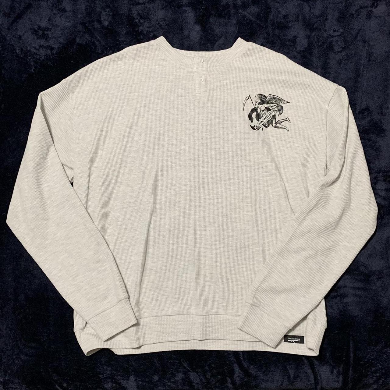 -G59 patched henley (grey) -thermal long sleeve... - Depop