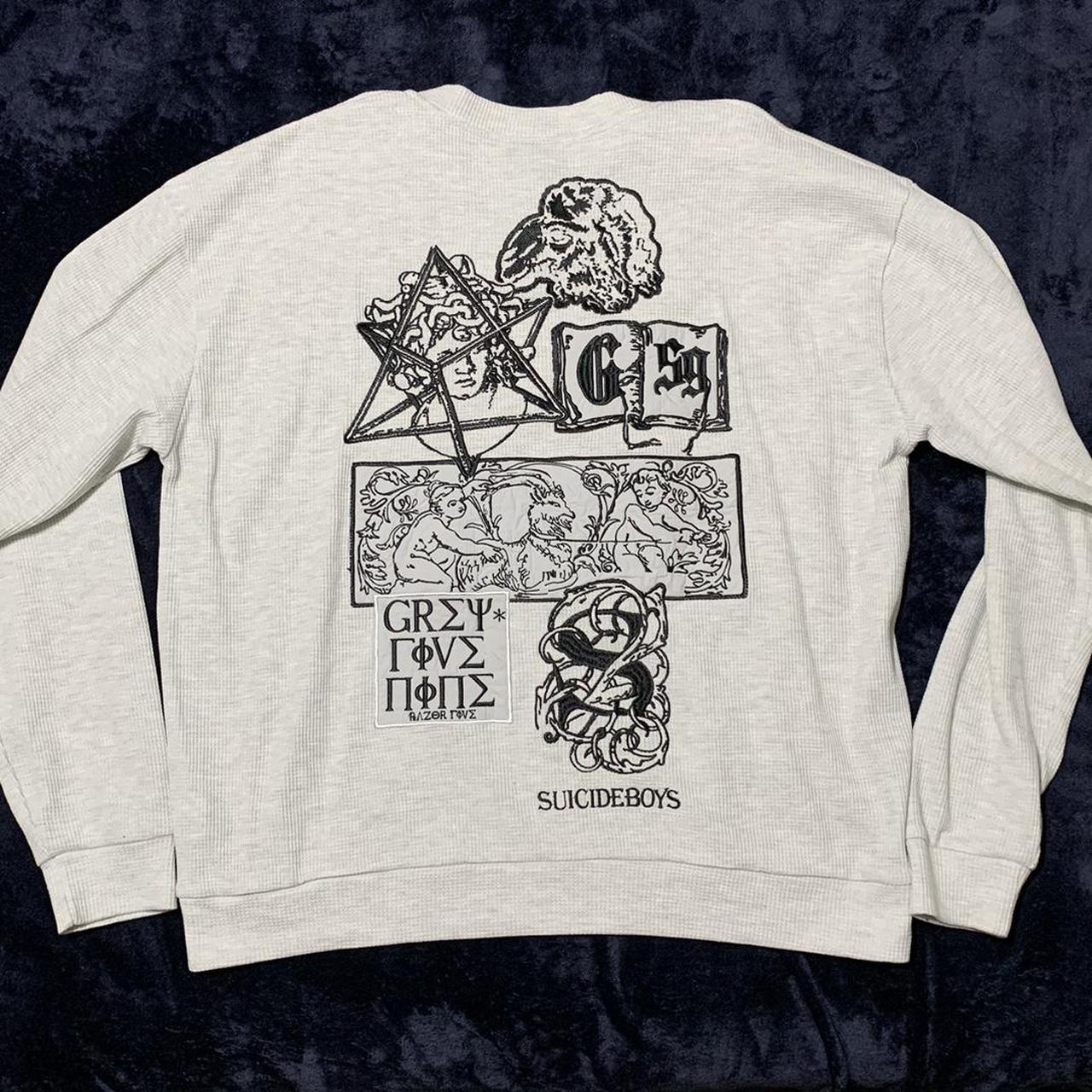 -G59 patched henley (grey) -thermal long sleeve... - Depop