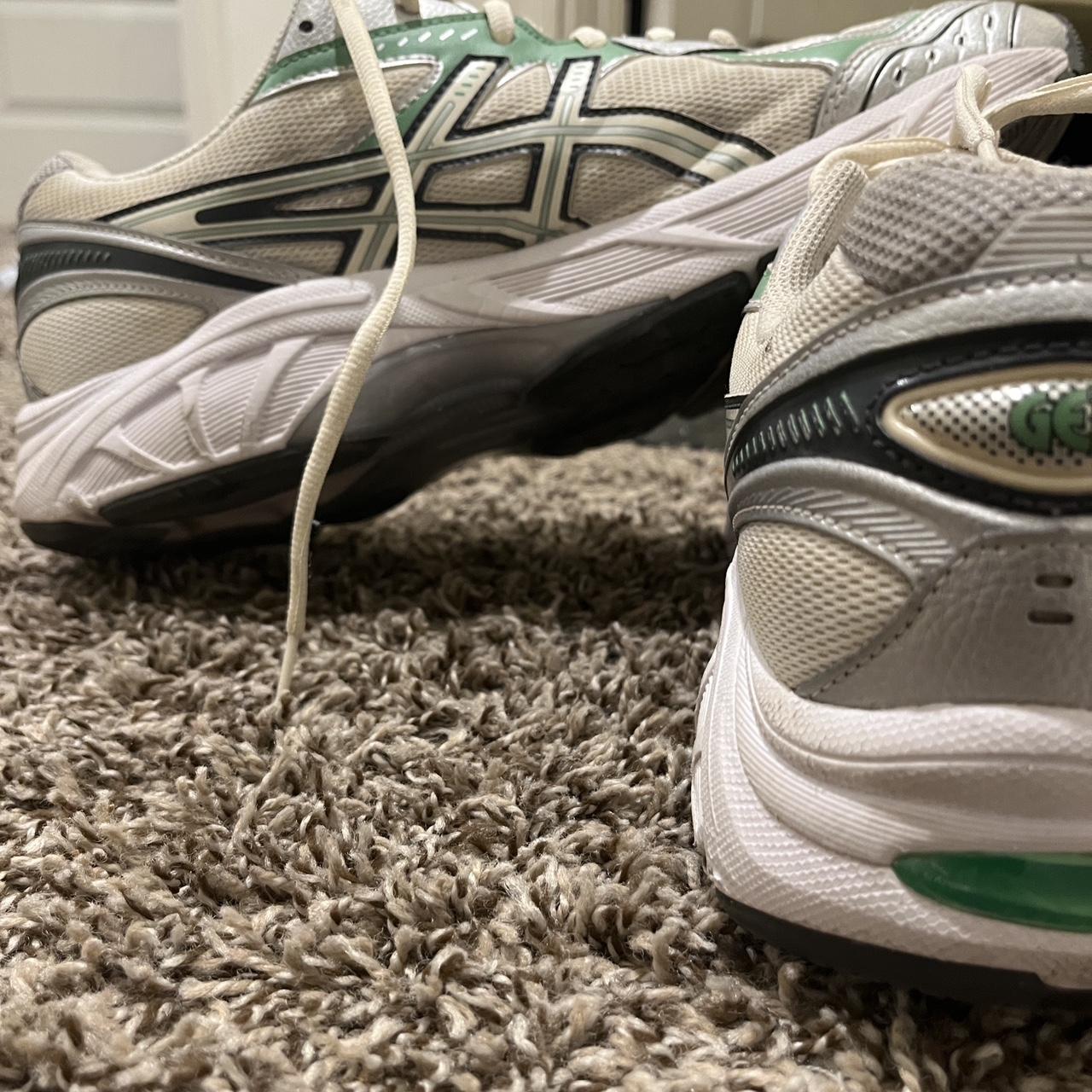 ASICS Gel Kayano 17 trainers in white and green... | Depop