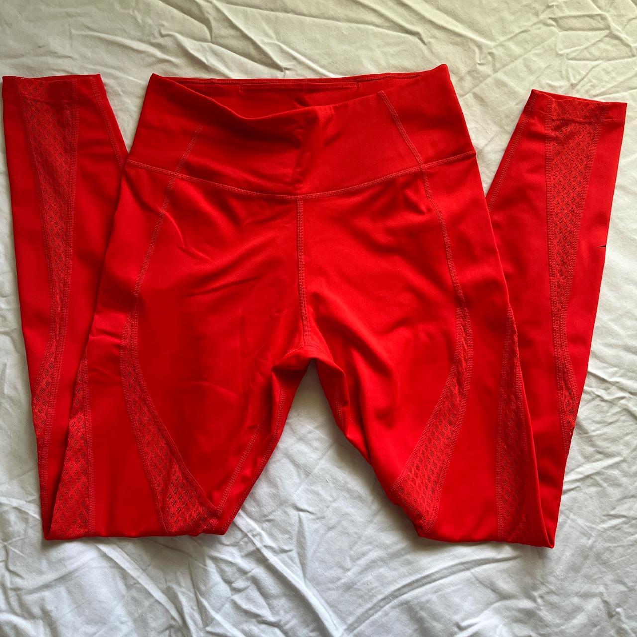 bright red nike leggings with mesh pattern and... - Depop