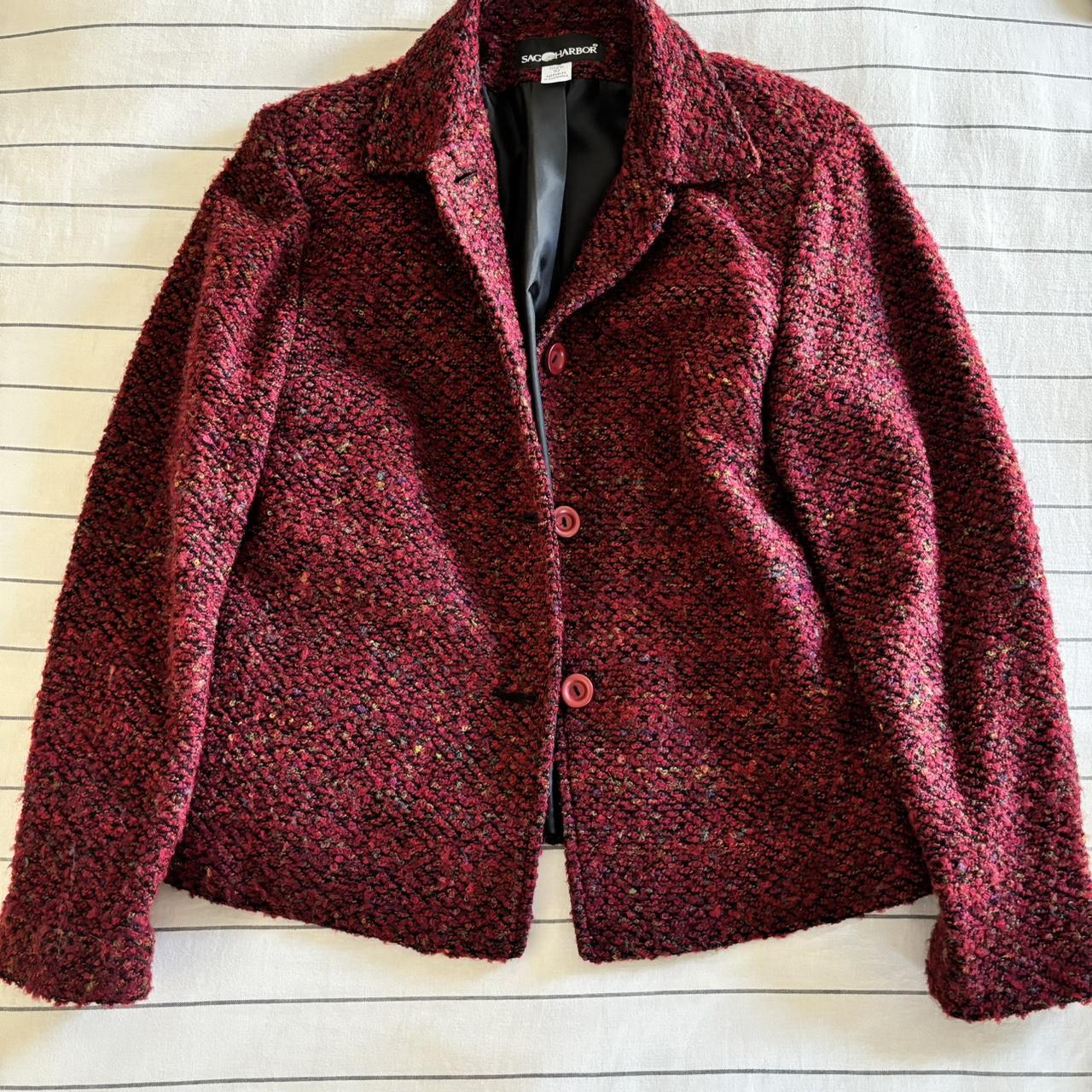 Red tweed jacket with a beautiful pattern. Very soft... - Depop
