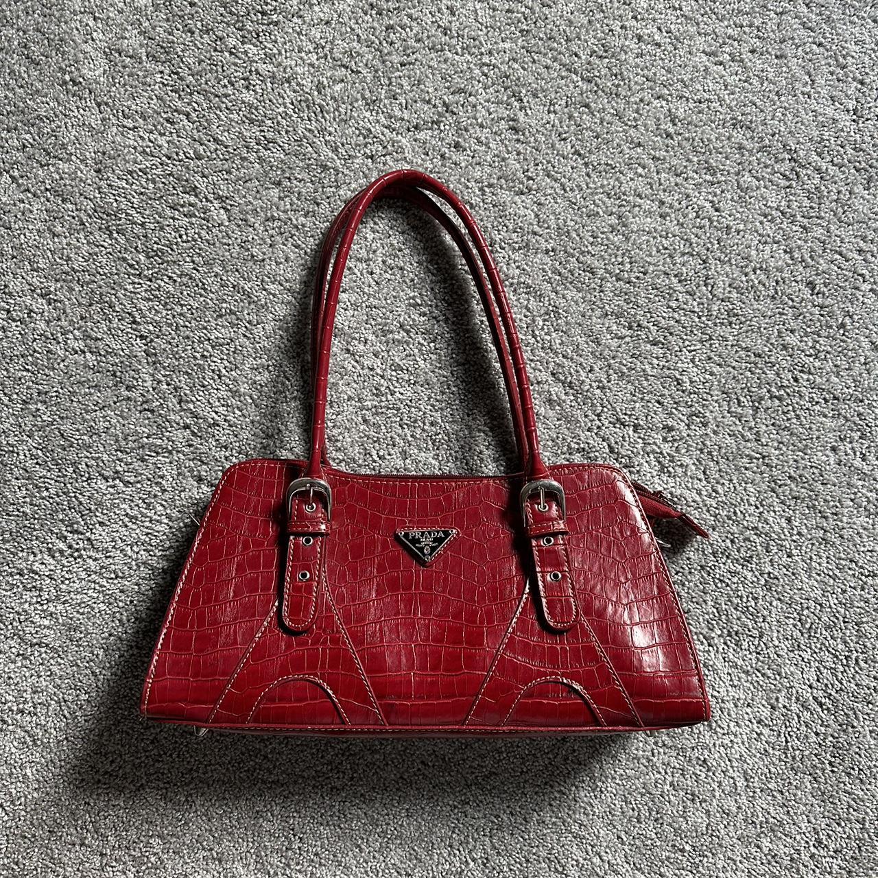 Red leather snakeskin Prada shoulder bag. Please... - Depop