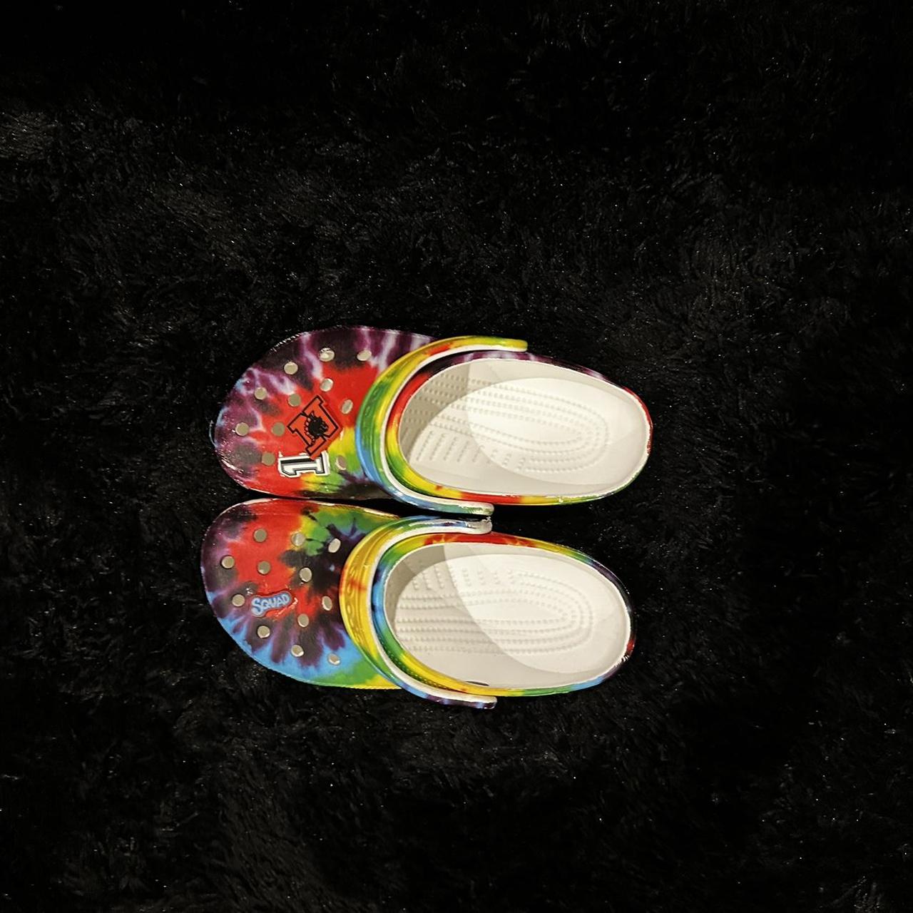 rainbow tie dye crocs comes with jibitz... - Depop