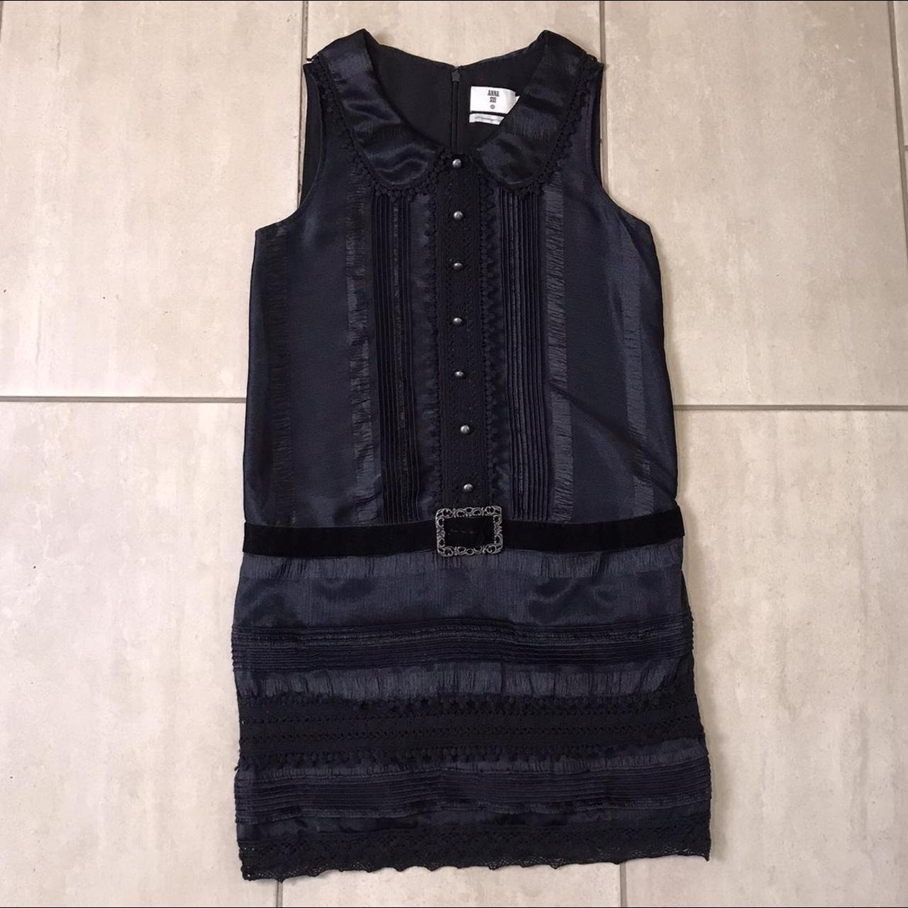Anna Sui short sleeve tiered crochet trim collared... - Depop