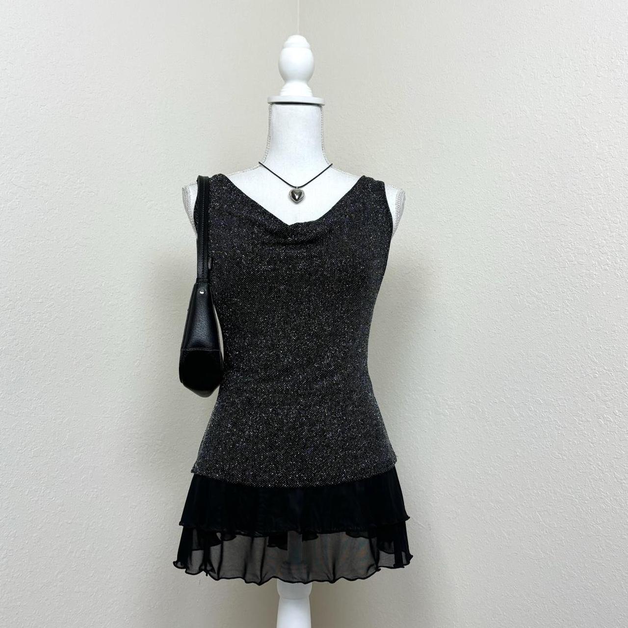 Vintage 90s black sparkly cowl neck top. Made in... - Depop