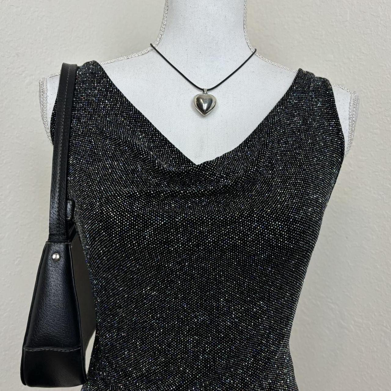 Vintage 90s black sparkly cowl neck top. Made in... - Depop