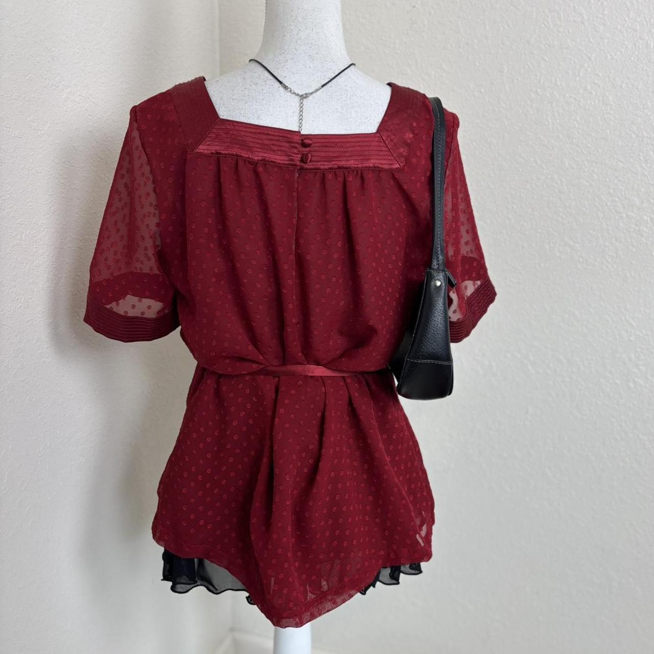 Vintage 2000s red satin trim square neck line... | Depop