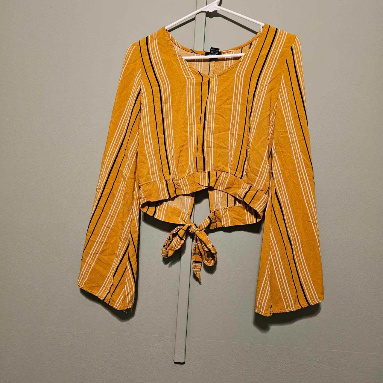 Long sleeve midriff yellow striped shirt with bell... - Depop