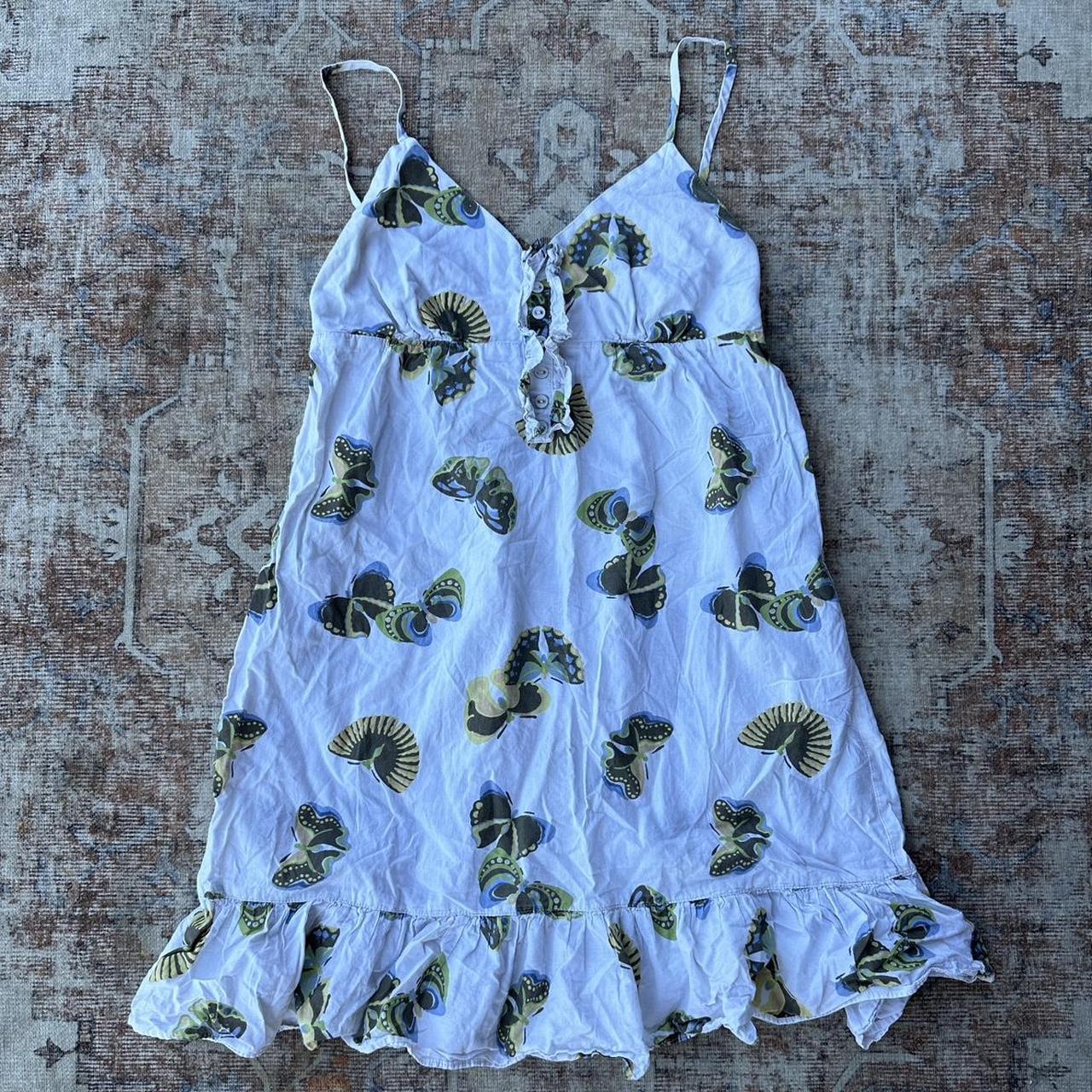 white butterfly moth sundress elastic band in the... | Depop