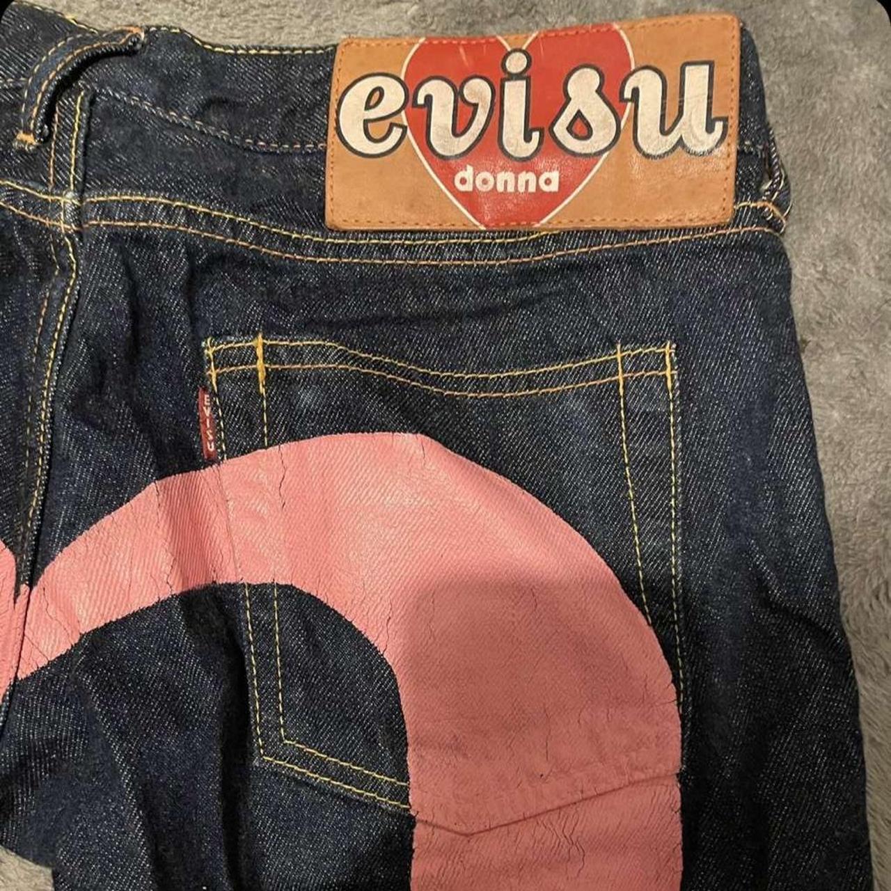 Evisu Women's Navy and Pink Shorts Size W27 - Depop