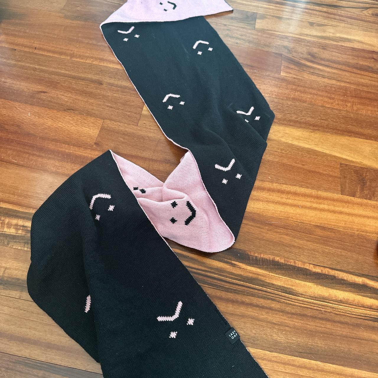 Lazy Oaf Scarf Black Pink With Happy And Sad Faces Depop