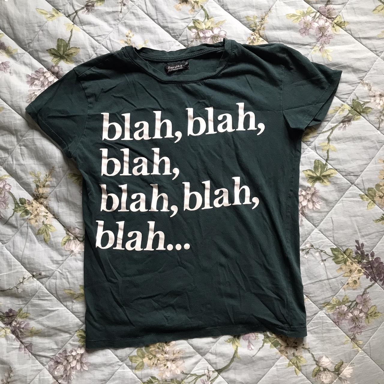 Forest green Bershka “blah blah blah” baby tee. Has... - Depop