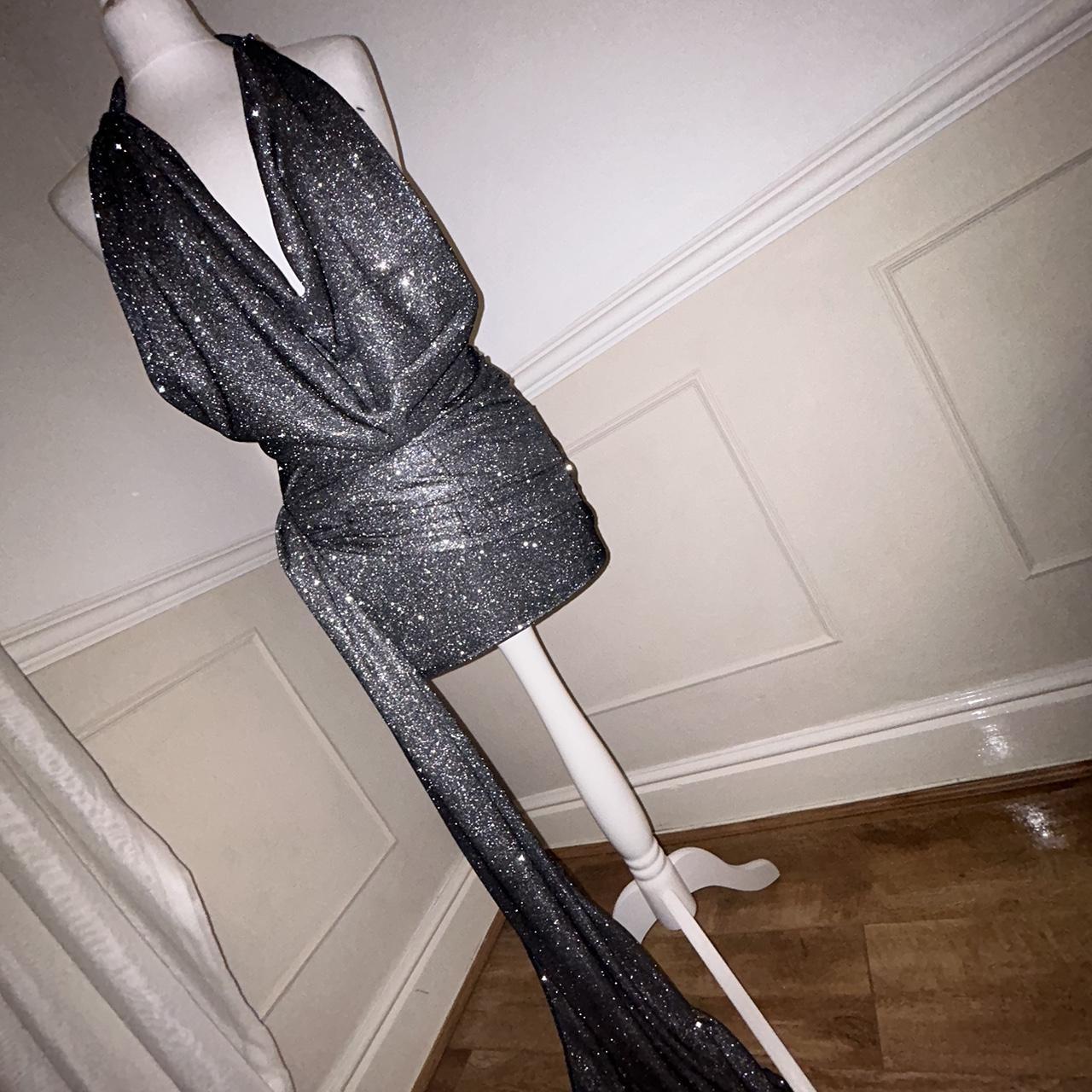 Glitter sparkle halter neck dress with drape... - Depop