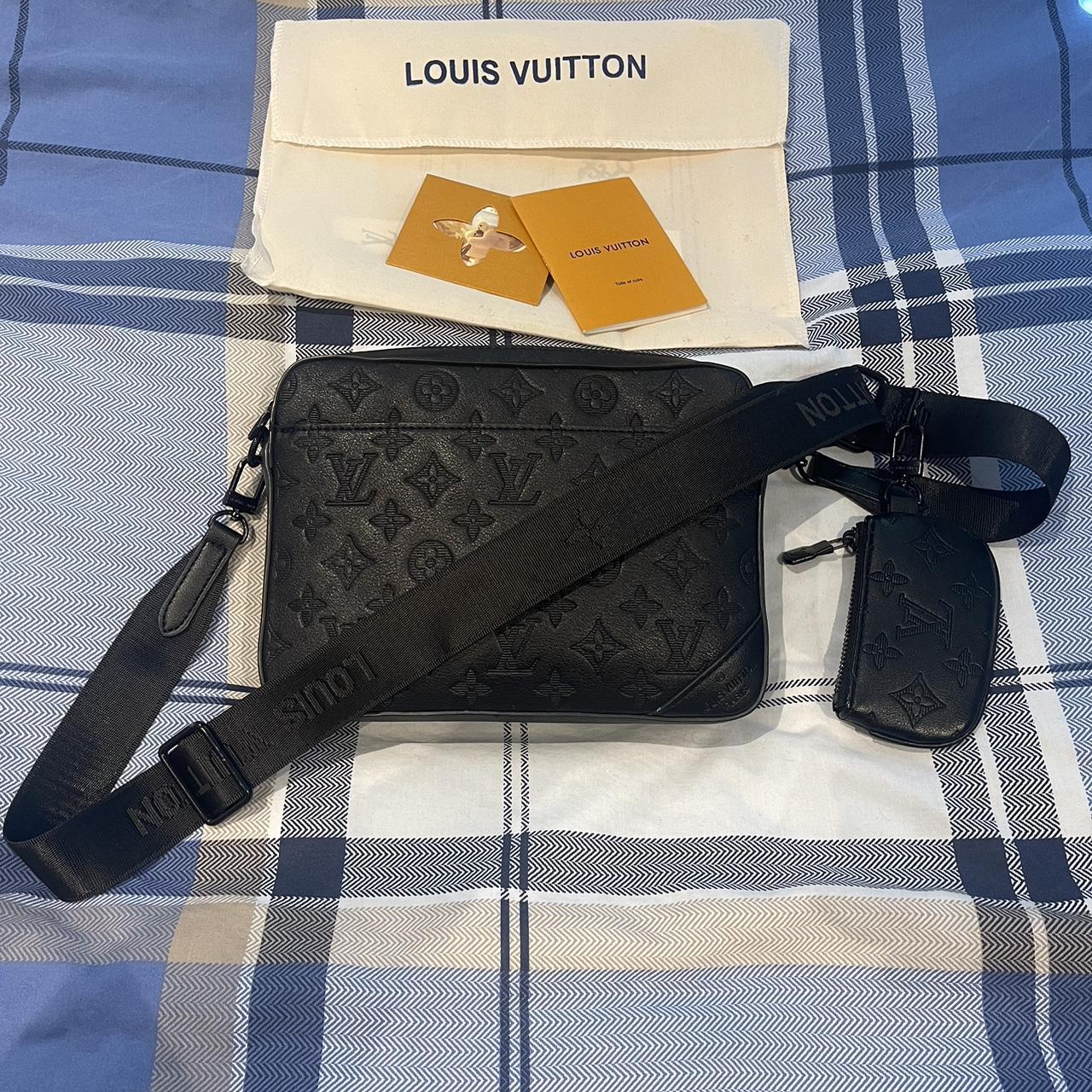 Black engraved Louis Vuitton messenger bag in mint... - Depop