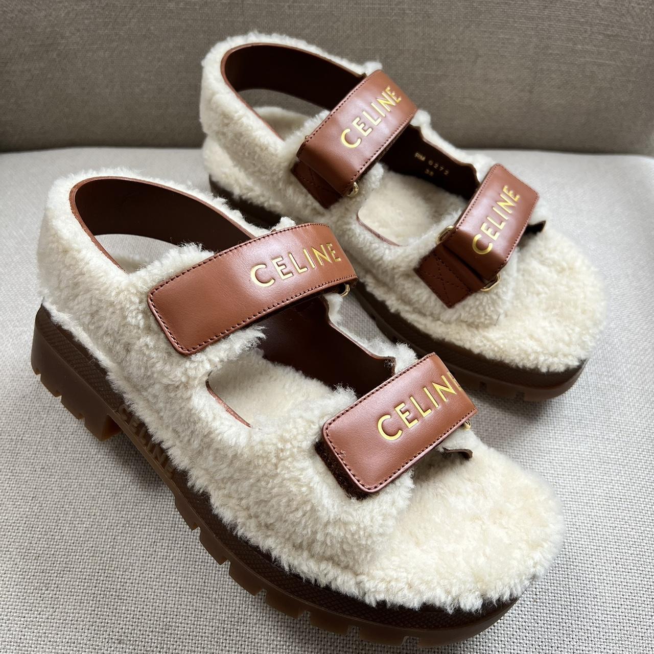 Genuine Celine shearling Leo sandals Brand new with... - Depop