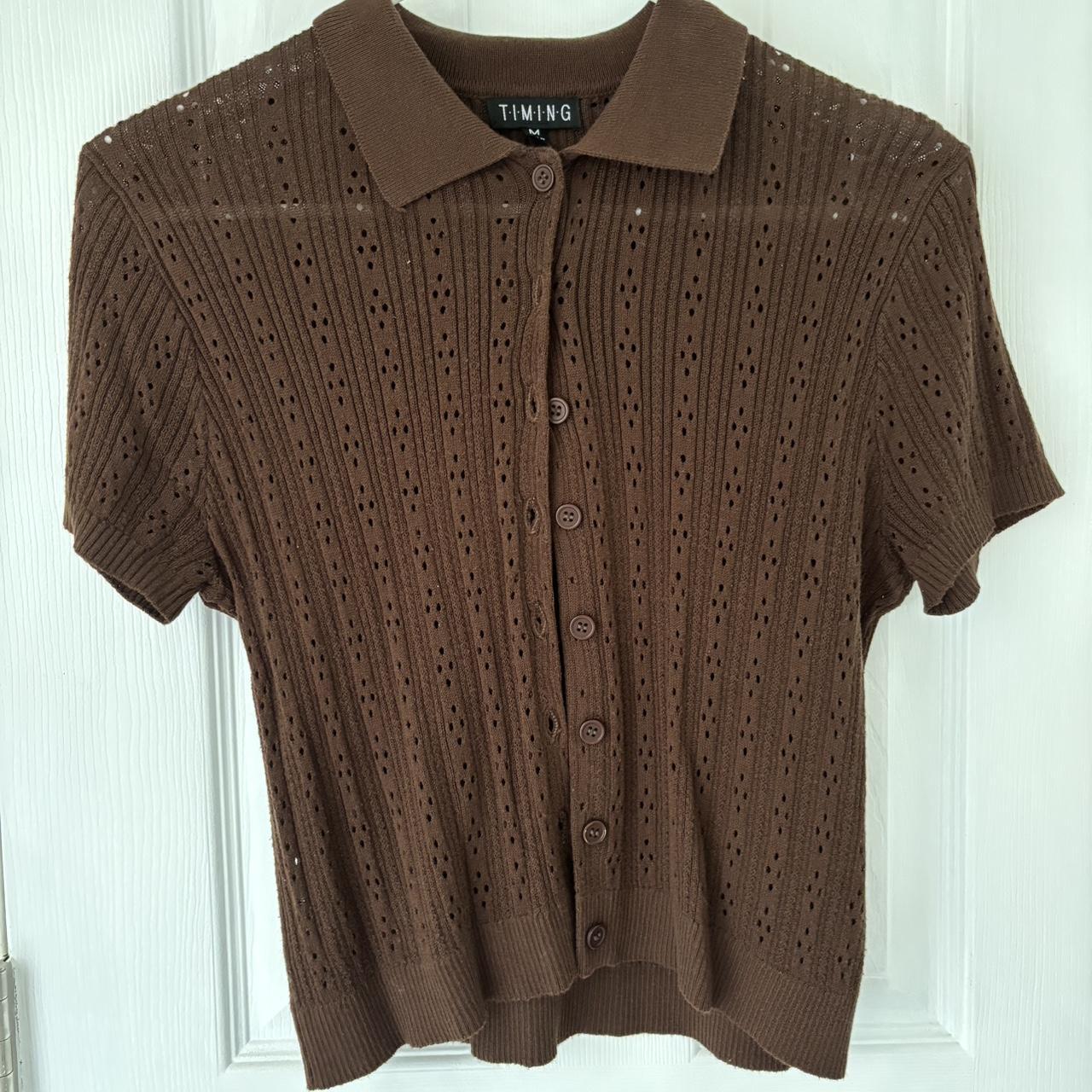 Brown collared button up top Fits small to medium... - Depop