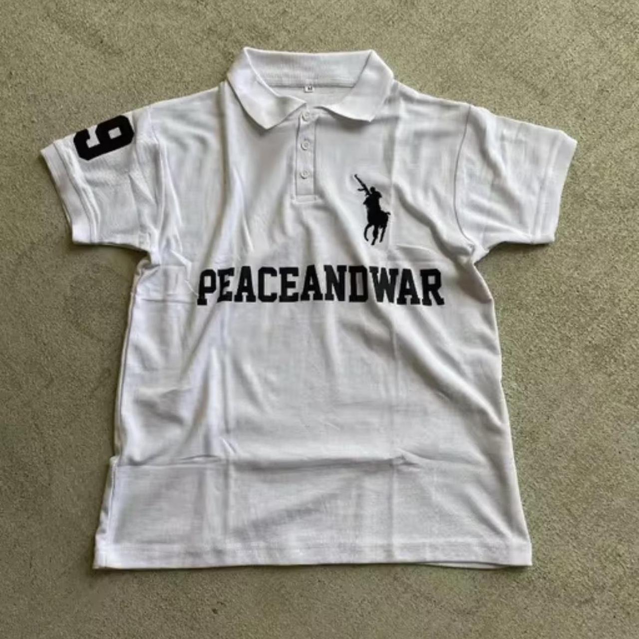 White peace and war polo. super dope with 89 patch.... - Depop