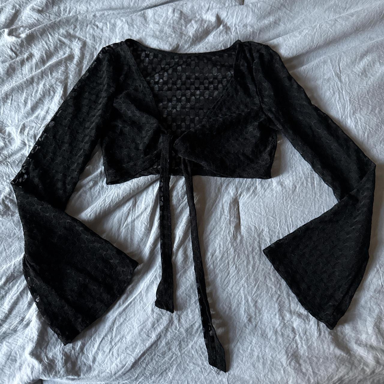 adorable romantic goth mesh tie-up bolero with bell... - Depop