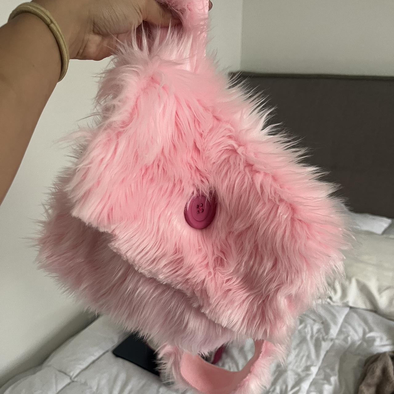 Super cute pink furry fluffy backpack 💓💓 would fit... - Depop