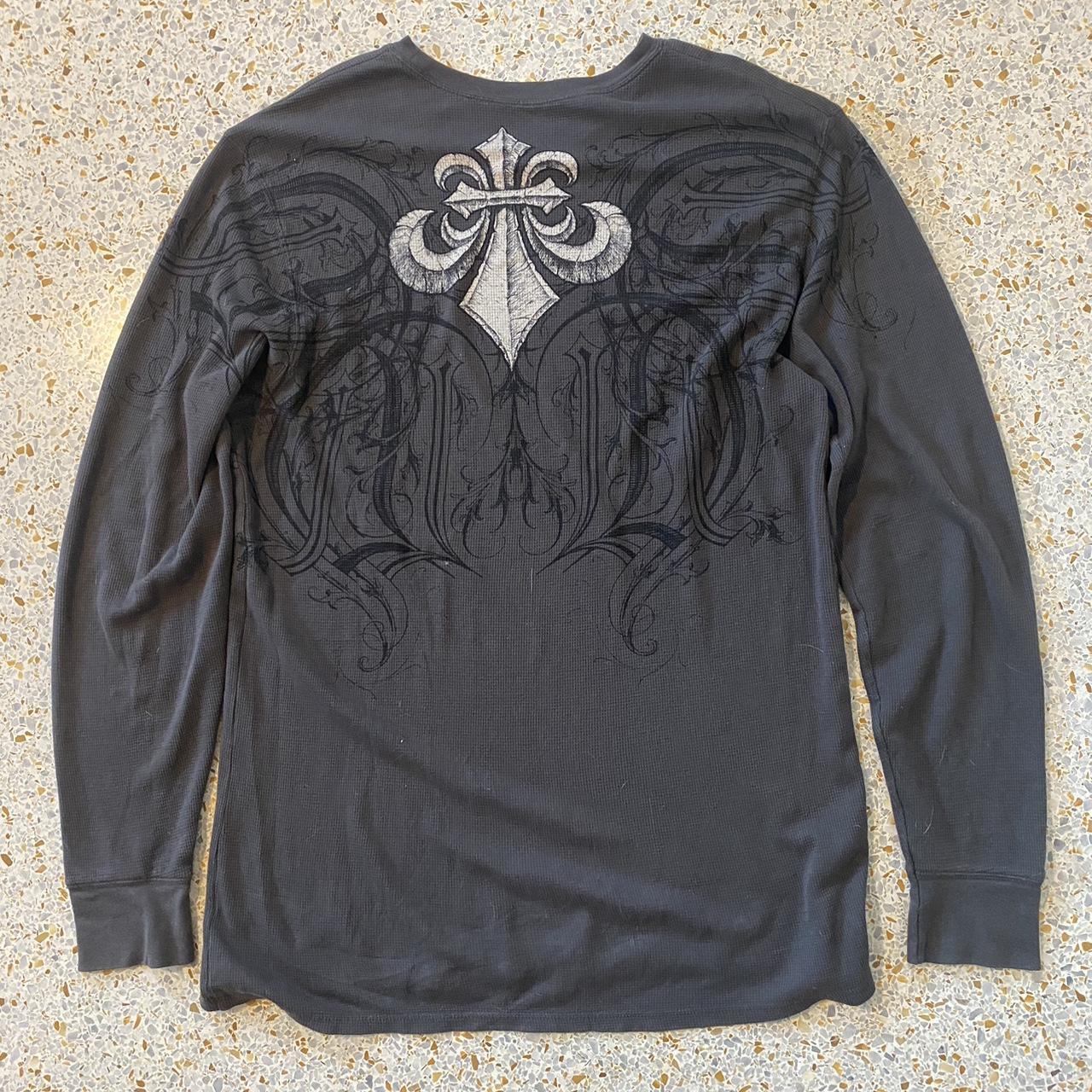 Gray Affliction Long-Sleeve Thermal T-Shirt Amazing... - Depop