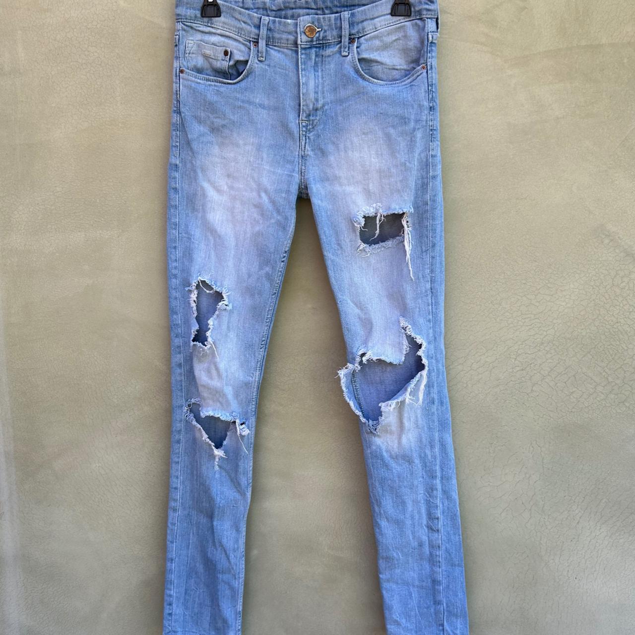 &Denim light-washed ripped jeans. Regular waist,... - Depop