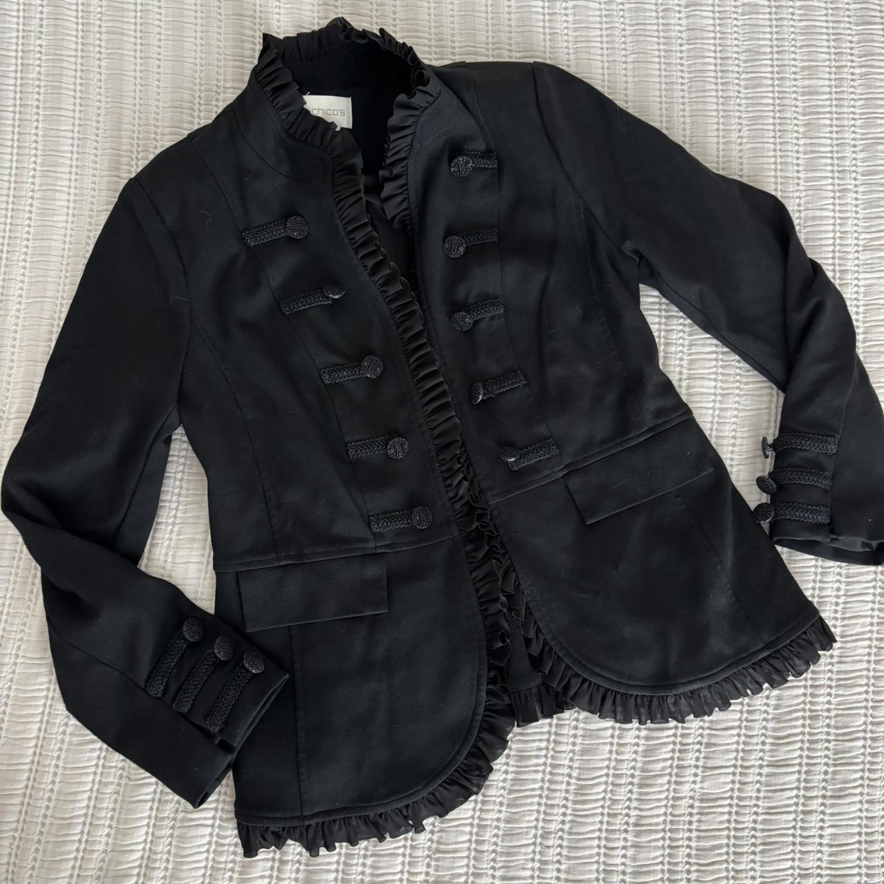 Black Chico's military style jacket with ruffles, ... | Depop