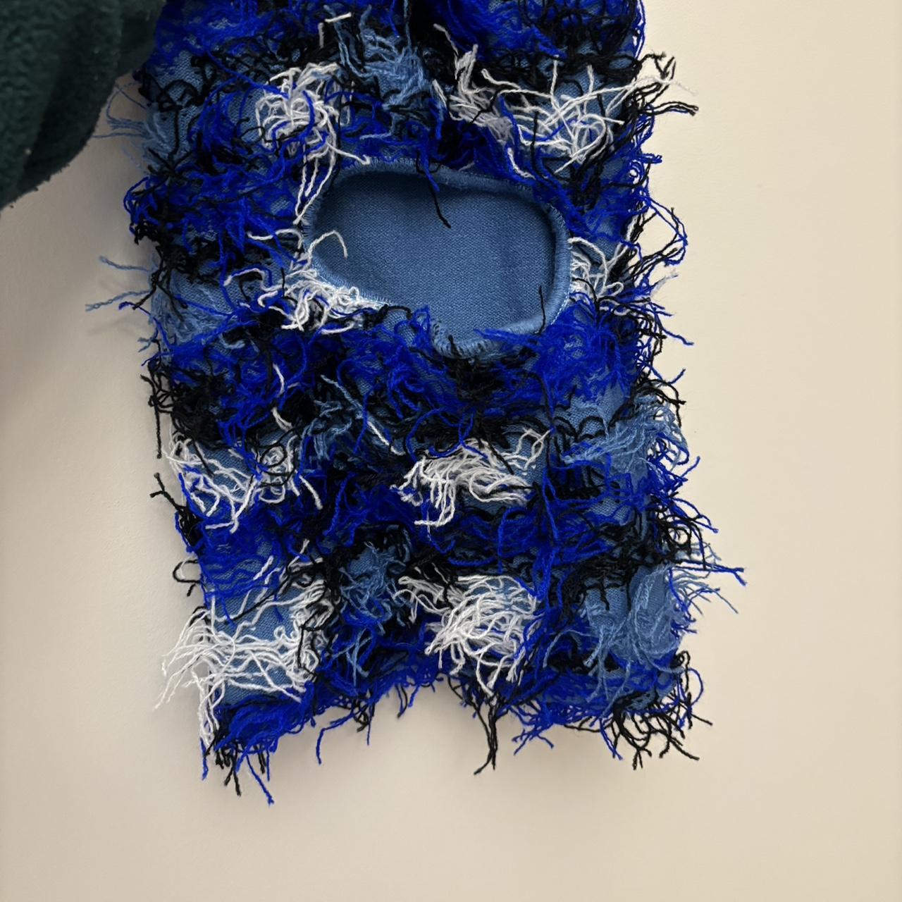 Brand new blue black and white fluffy balaclava... - Depop