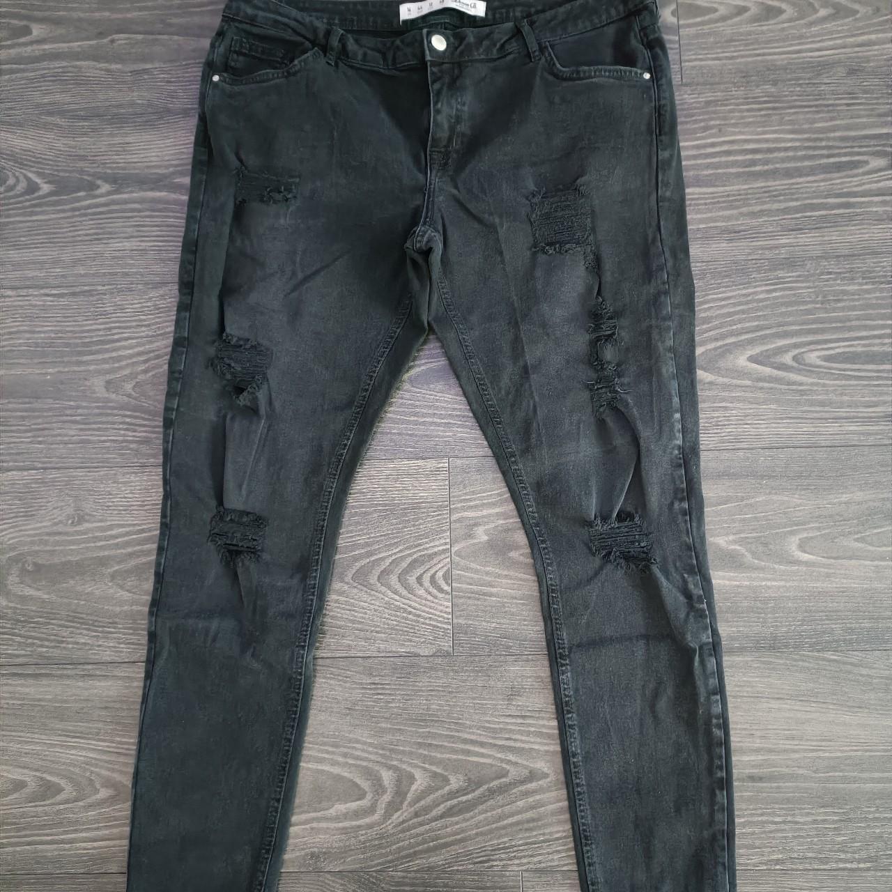 Black distressed look ripped jeans size 16 - Depop