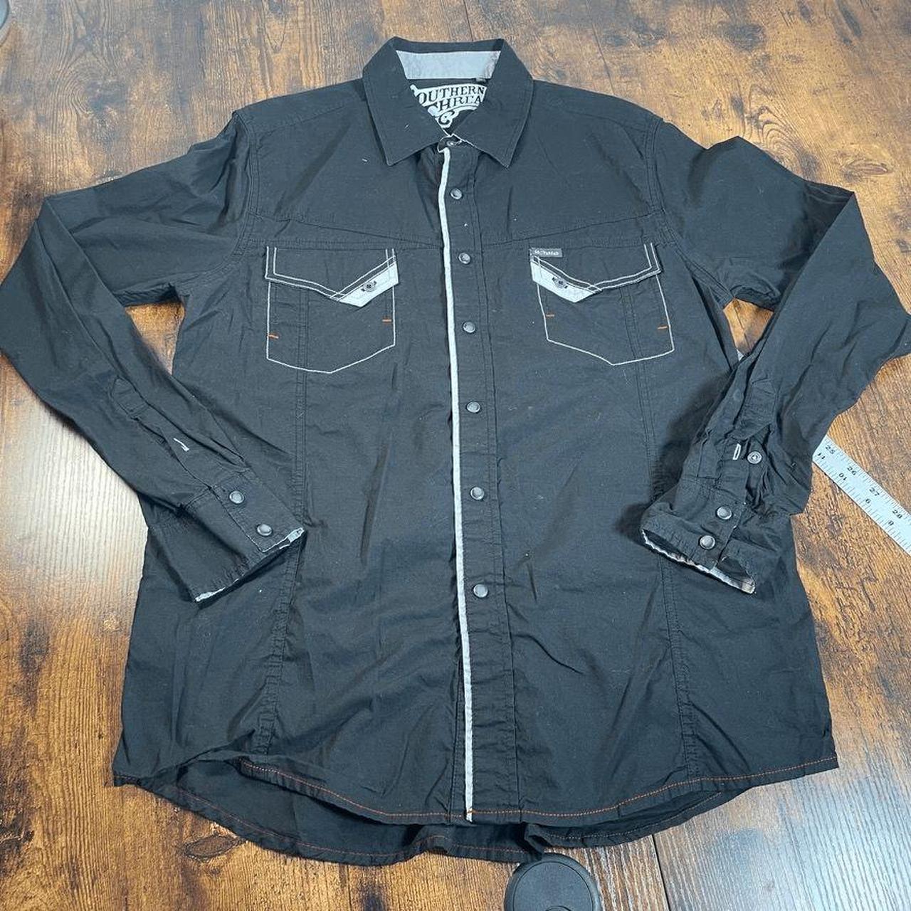 Southern Thread Shirt Mens Large Black Pearl Snap... - Depop