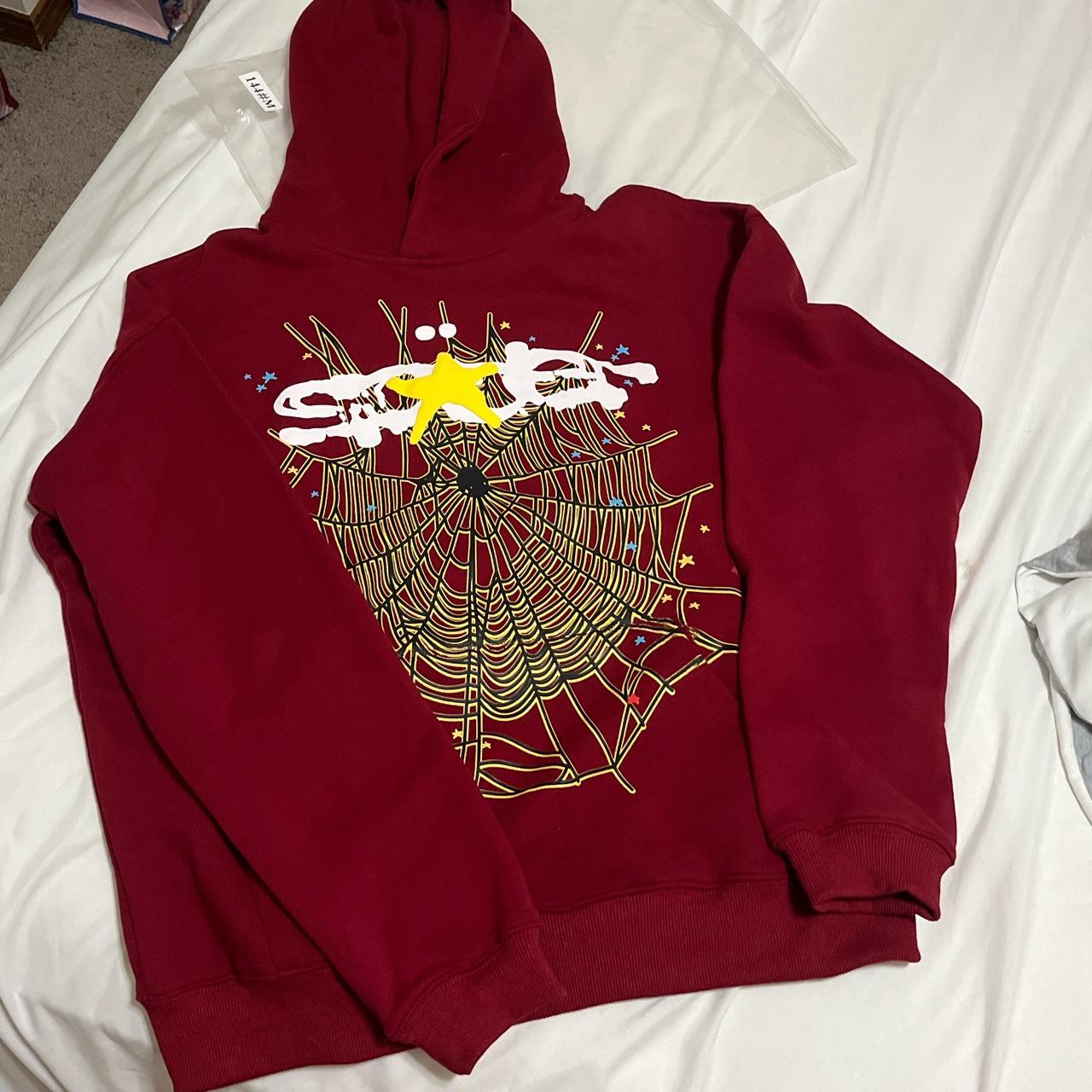 Maroon sp5der worldwide hoodie, size medium and... - Depop