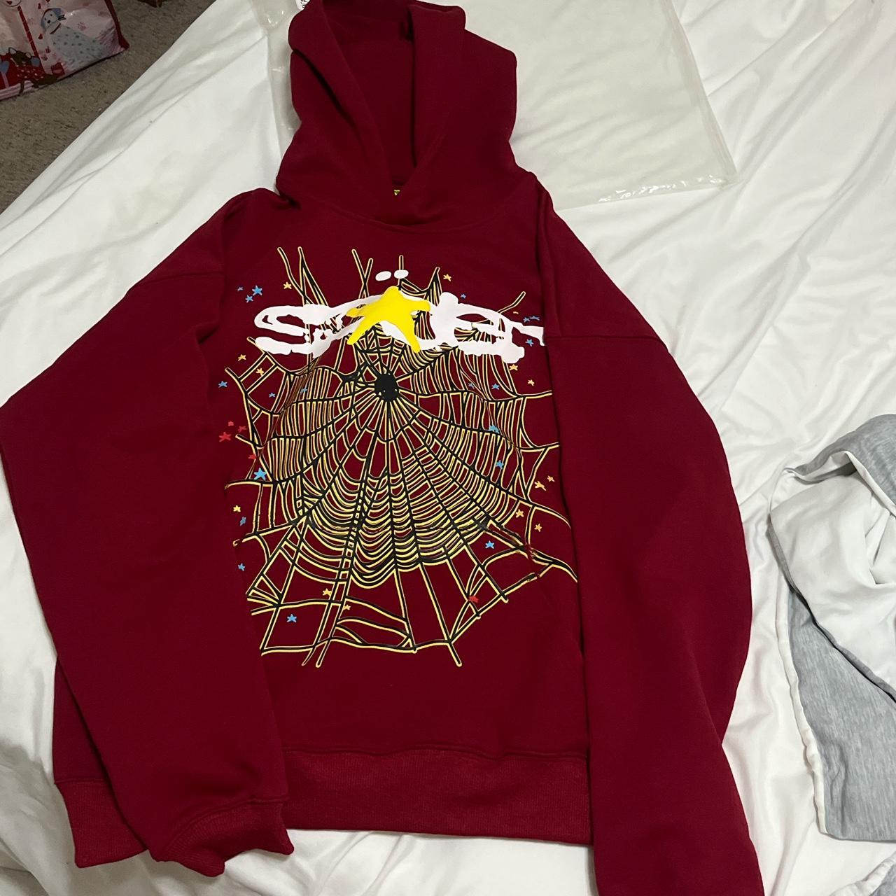 Maroon sp5der worldwide hoodie, size medium and... - Depop