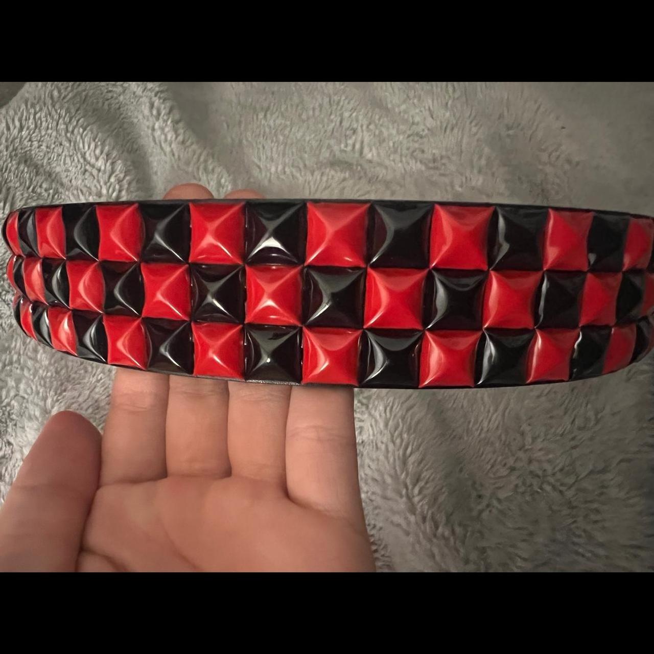 Hot Topic XS red & black studded belt waist: 24 in... - Depop