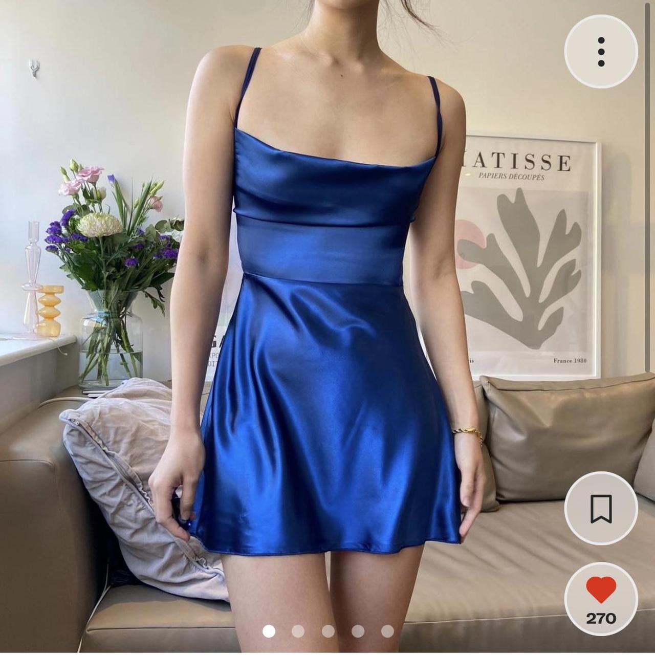 Satin mini night dress nightie backless mini dress... - Depop