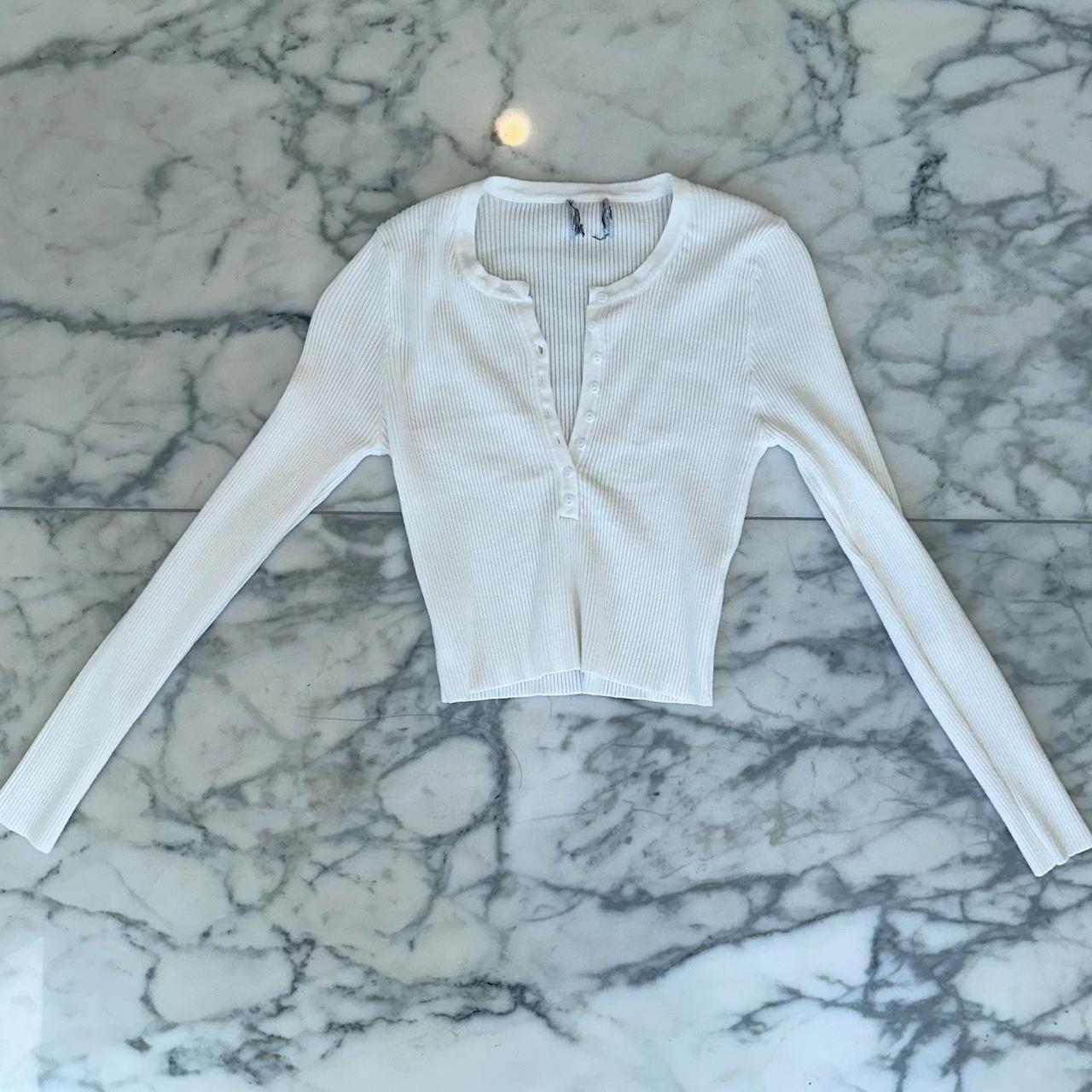 Princess Polly White Cropped Henley Top I cut the... - Depop