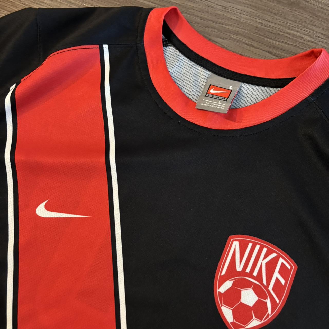 Vintage Y2K Team Nike Swoosh Red Short Sleeve Soccer... | Depop
