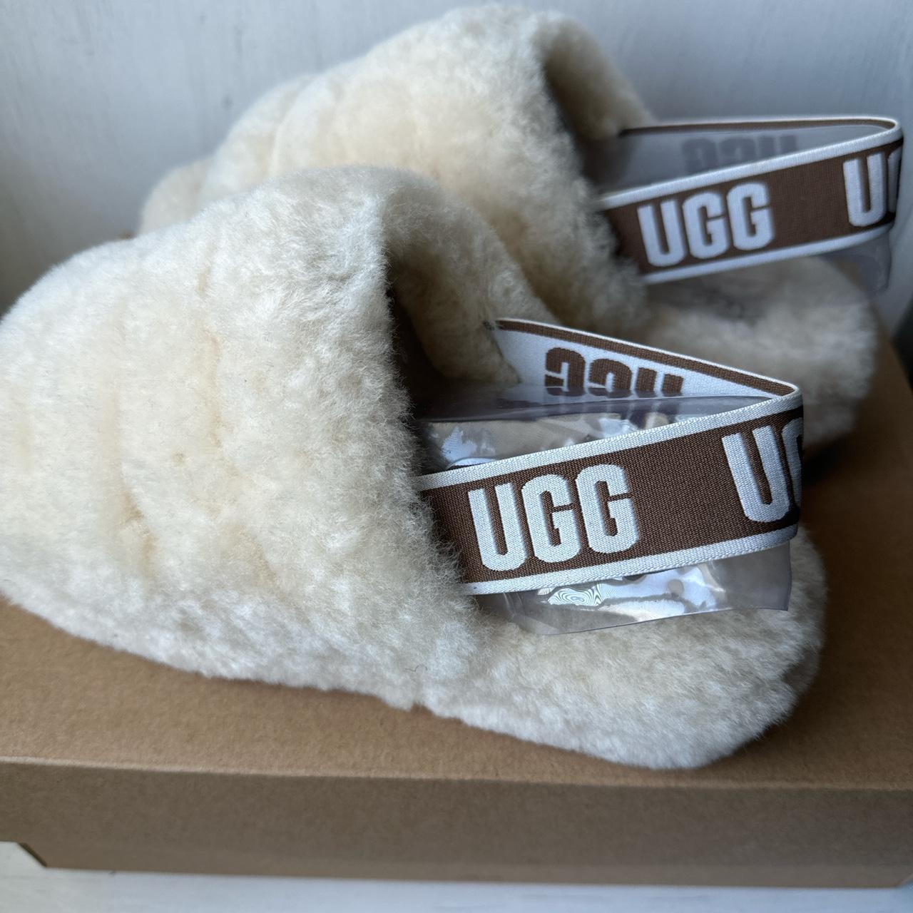 UGG Australia fluffy Yeah slides in beige, Size UK... - Depop