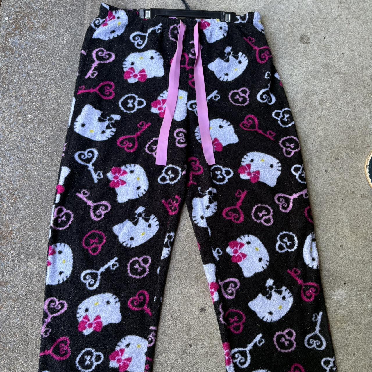 Black Hello Kitty Pj pants with pink hello kitty... | Depop