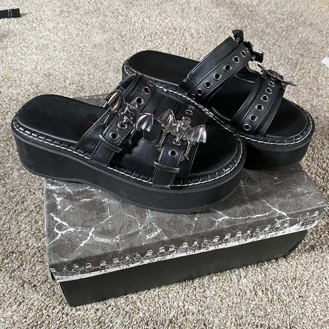 Demonia Women's Black and Silver Sandals | Depop