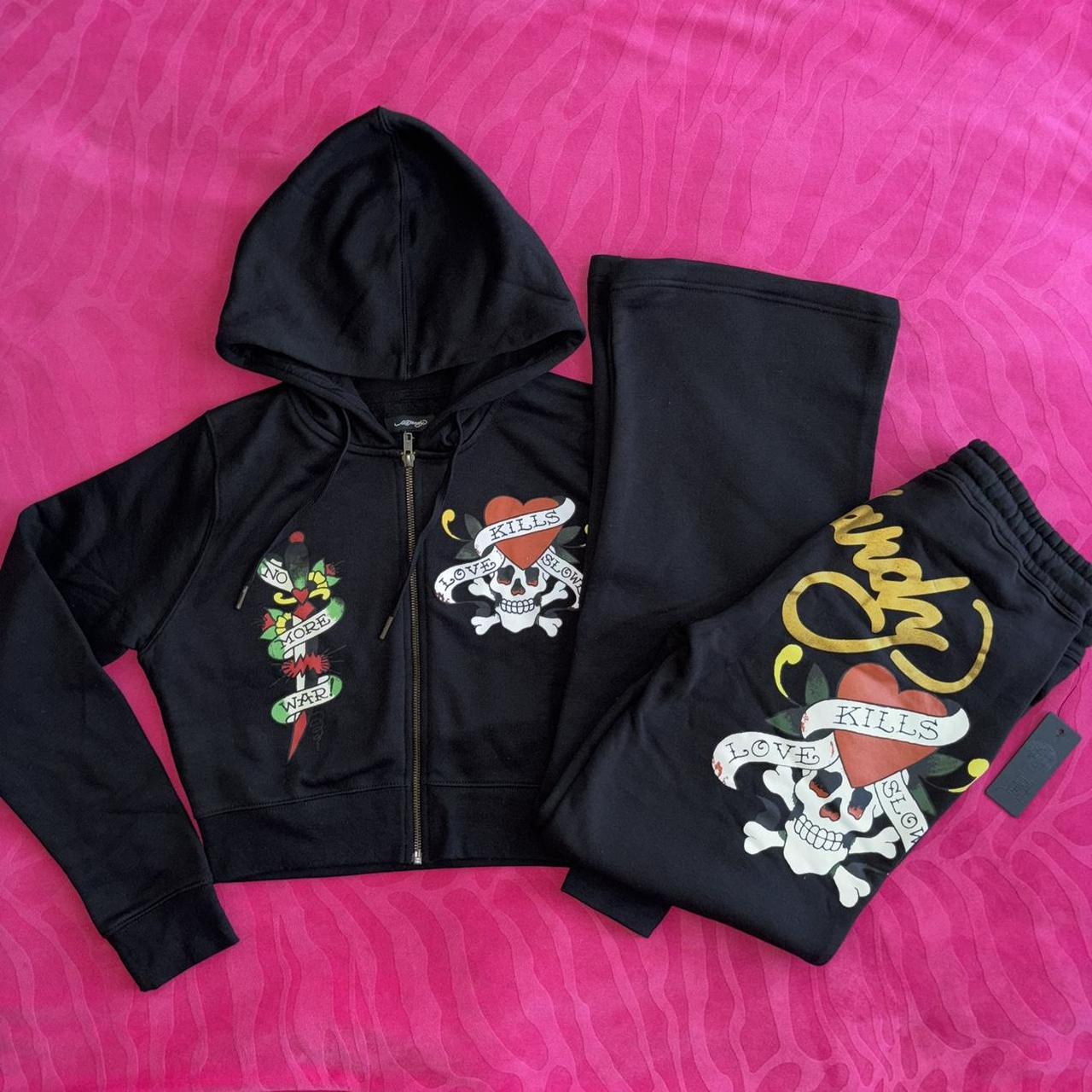 black ed hardy tracksuit - both pieces are new... - Depop