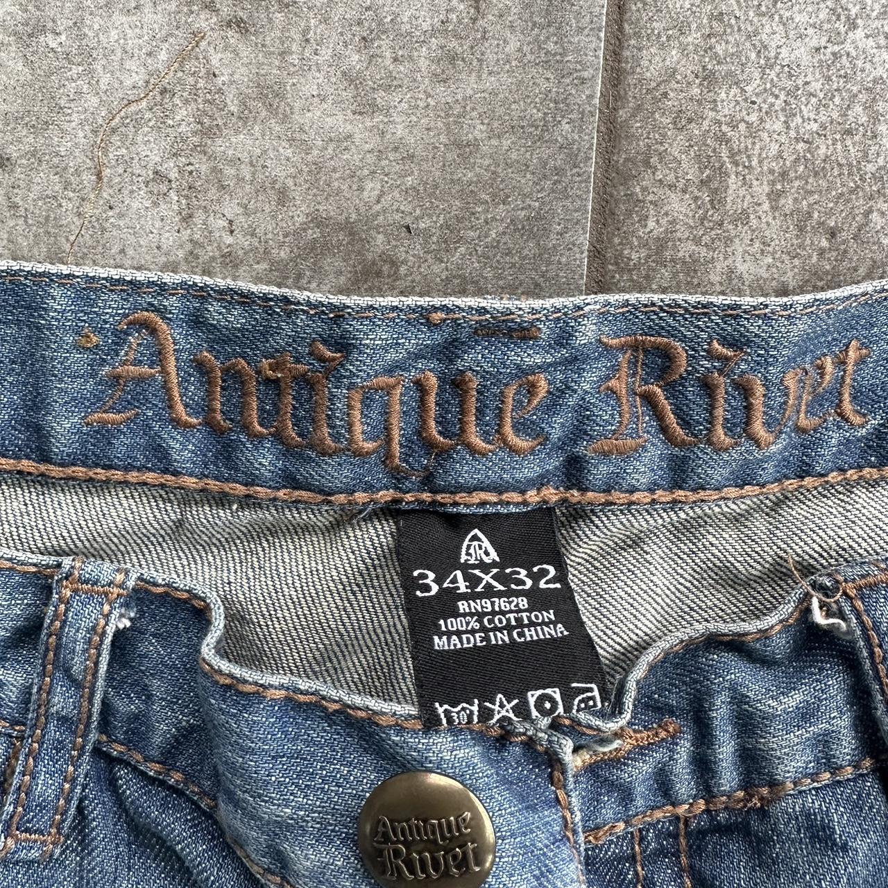 vintage distressed Antique Rivet jeans with patches... - Depop